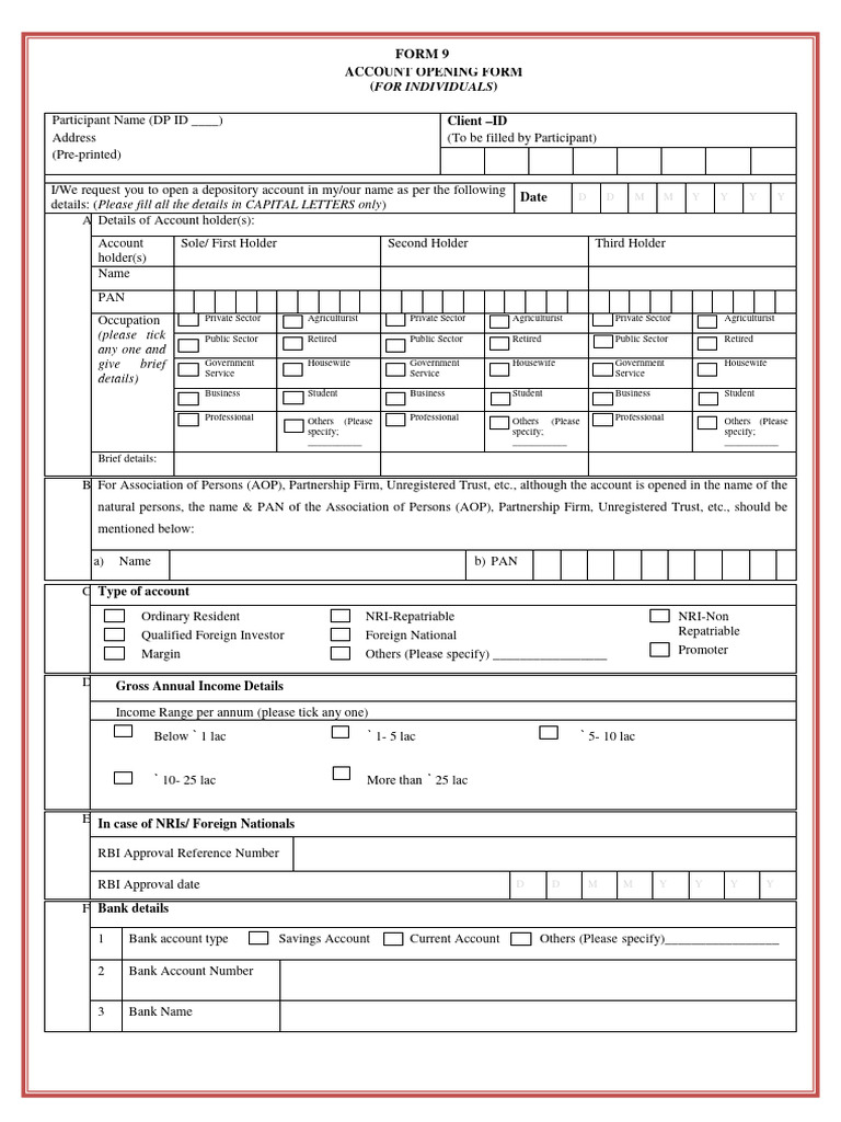 05 Circular - ForM 9 - Account Opening Form (Individual) | Download ...