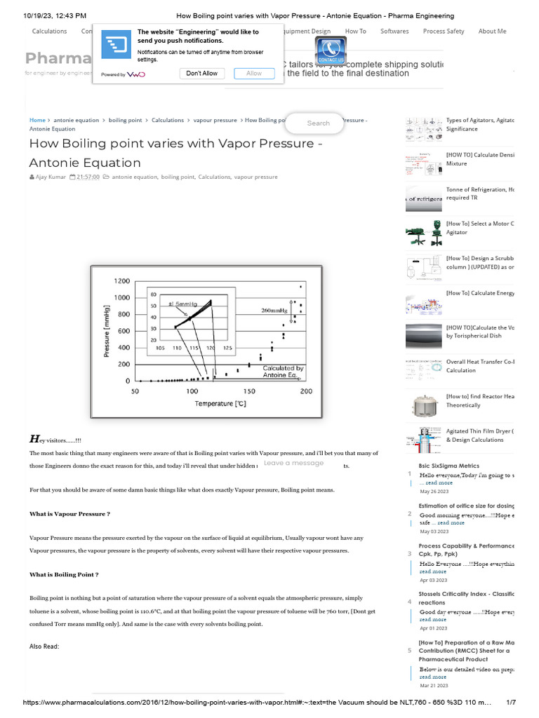 How Boiling Point Varies With Vapor Pressure - Antonie Equation - Pharma Engineering | PDF ...