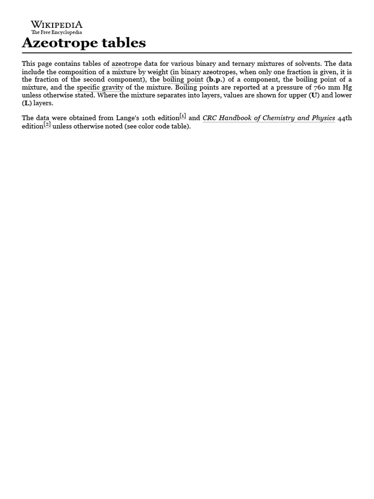 Azeotrope Tables - Wikipedia | PDF | Chemistry | Organic Chemistry