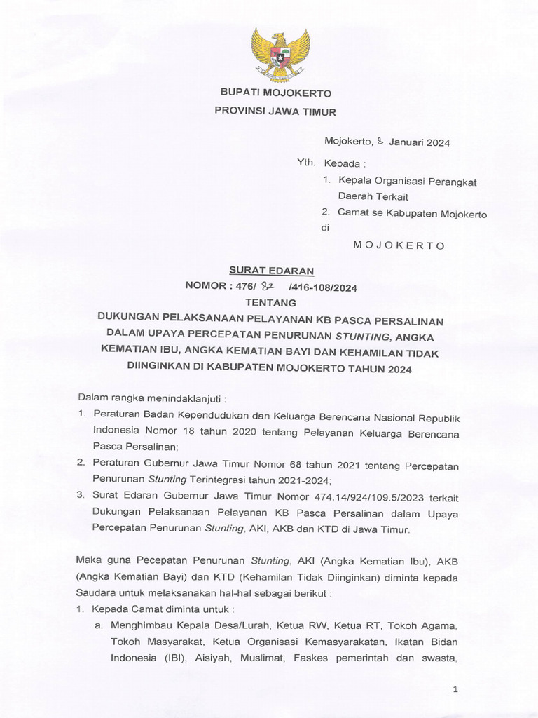Surat Edaran Dukungan Pelaksanaan Pelayanan KB Pasca Persalinan Dalam Upaya Percepatan Penurunan ...