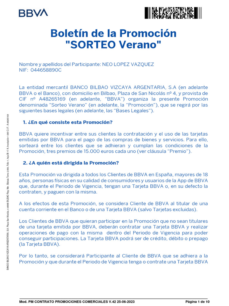 Boletín de La Promoción "SORTEO Verano" | PDF | Tarjeta de débito | Visa Inc.