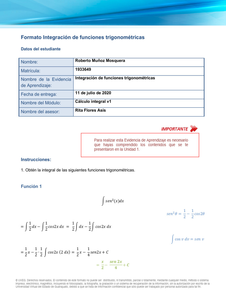 Formato Integración de Funciones Trigonométricas | PDF | Informática