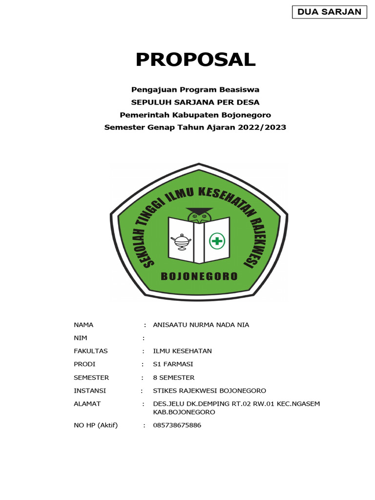 Proposal Beasiswa Sepuluh Sarjana Per Desa | PDF