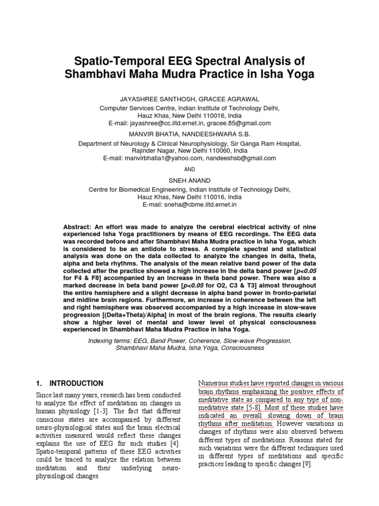 EEG Spectral Analysis of Shambhavi Yoga Practice | PDF ...