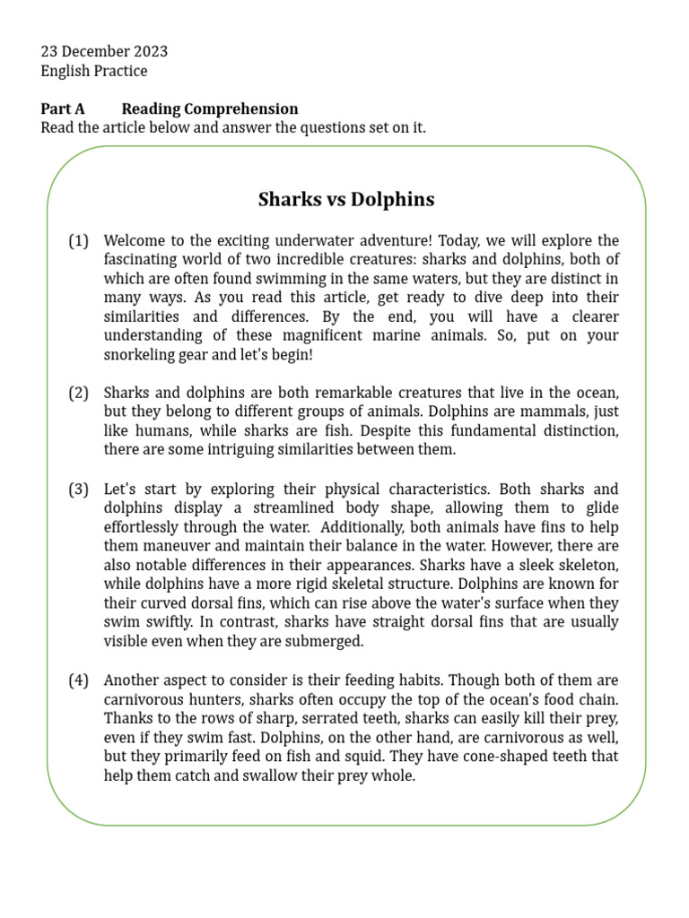 Sharks Vs Dolphins & Reported Speech | PDF