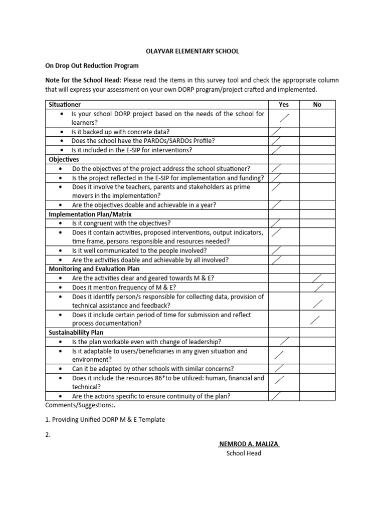 On Drop Out Reduction Program Survey Tool | PDF