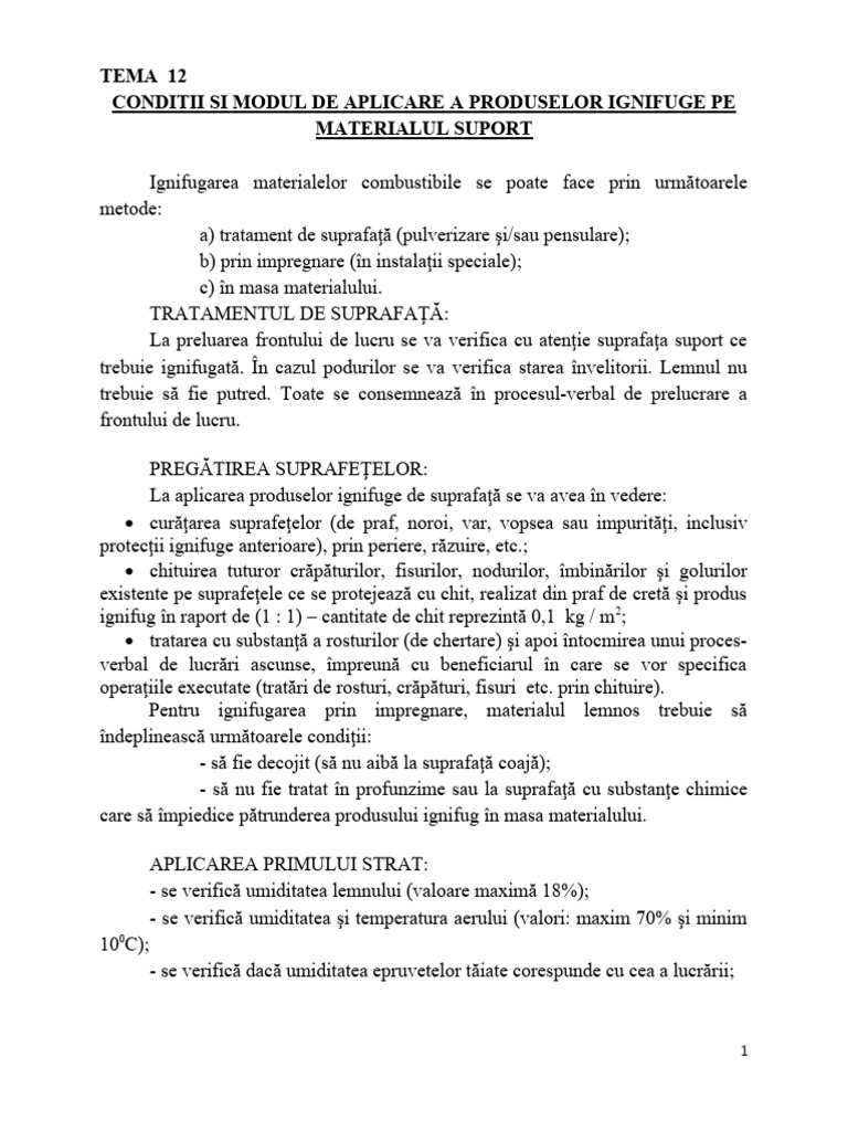 TEMA 12. Conditii Si Modul de Aplicare A Produselor Ignifuge | PDF