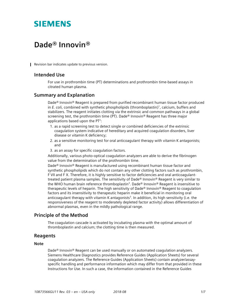 Dade Innovin | Download Free PDF | Coagulation | Medical Specialties