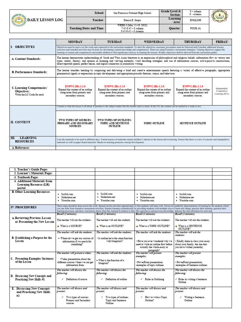 DLL Eng8 4thQ Week 3 | PDF