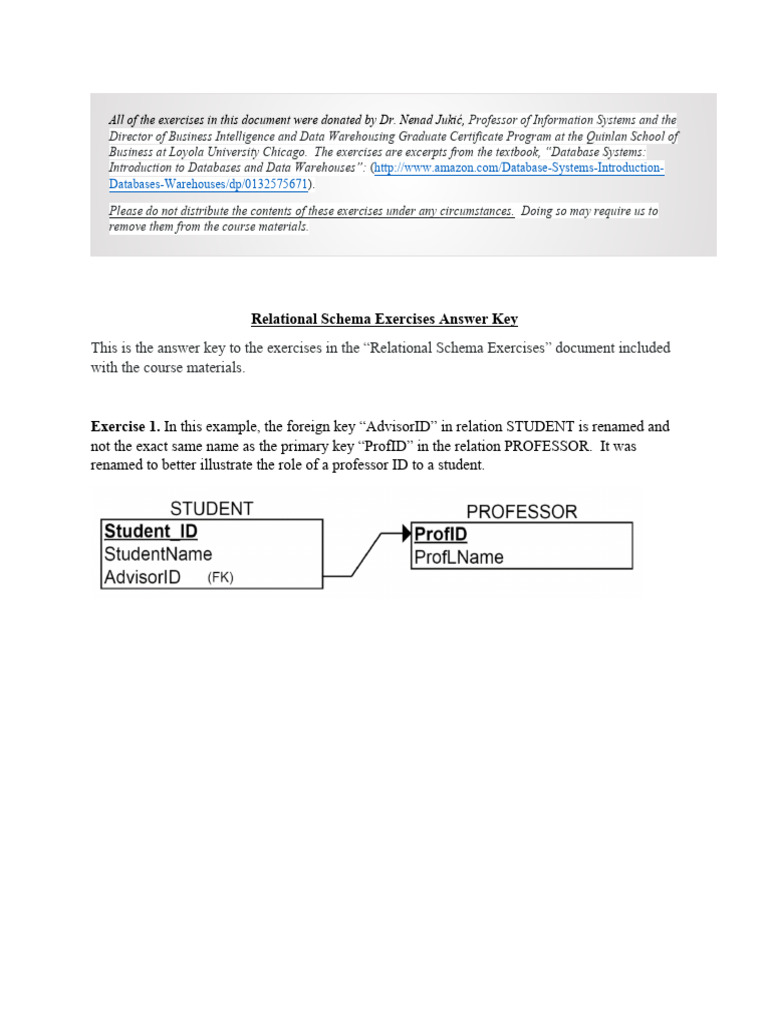 Relational Schema Exercises Answer Key | PDF | Relational Database | Table (Database)