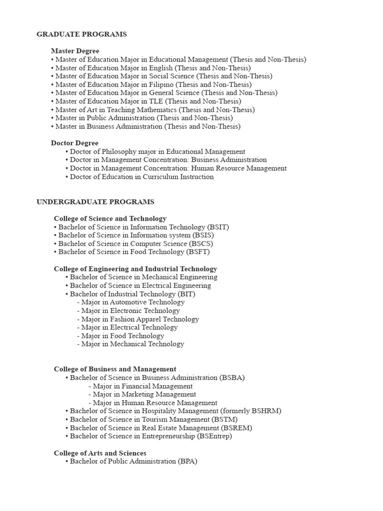 Programs | PDF | Bachelor's Degree | College