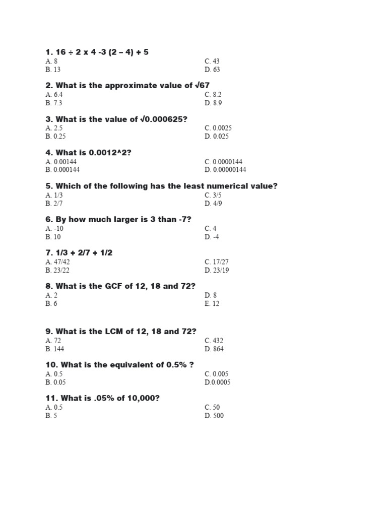 Math Reviewer For Civil Service Exam | PDF | Ratio | Quantity
