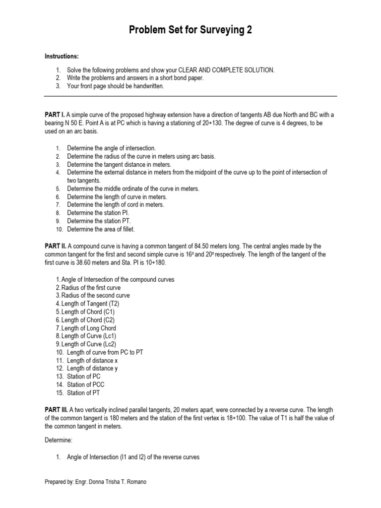 Problem Set Surv2 | PDF | Tangent | Angle