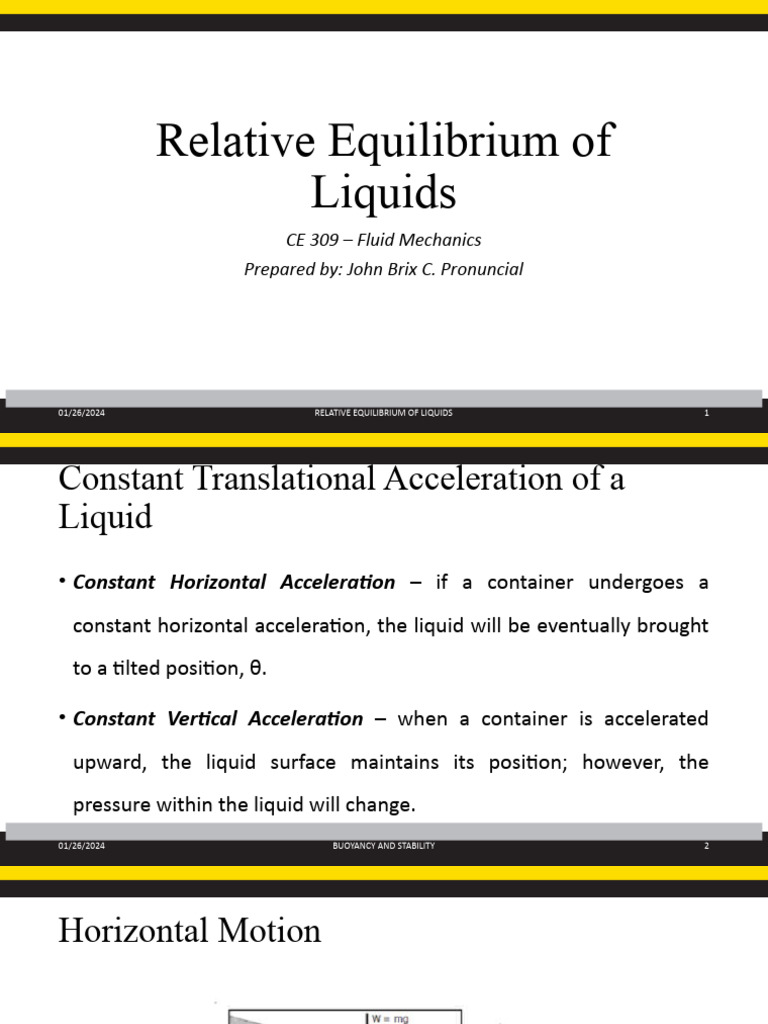 CE 309 06 Relative Equilibrium of Liquids | PDF | Buoyancy | Rotation ...