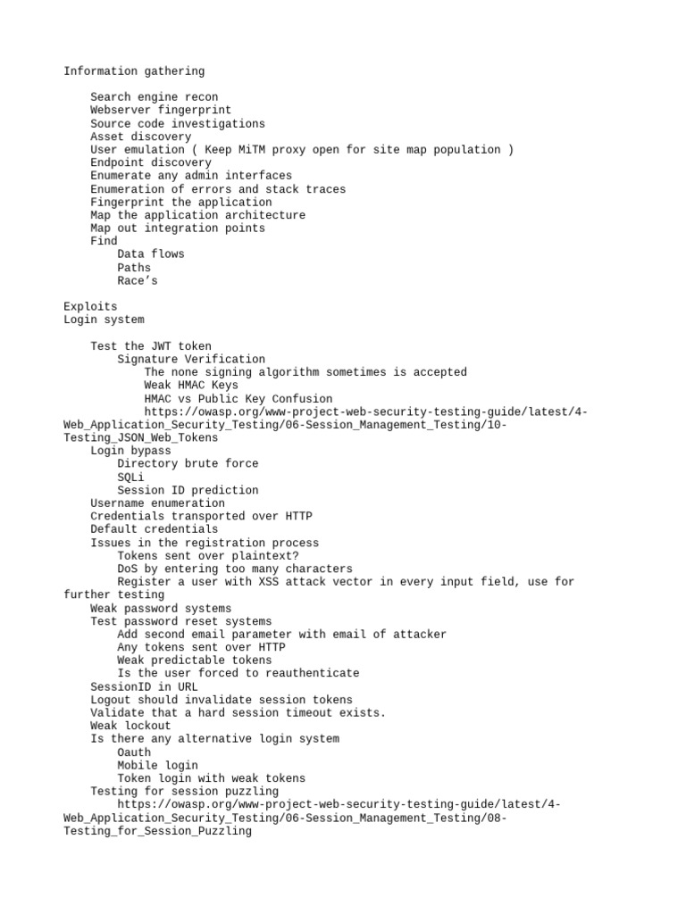 Web App Pentesting Checklist | PDF | Http Cookie | Information ...