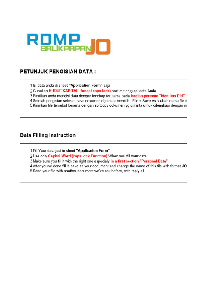 (Form) Application Form RDMP JO | PDF