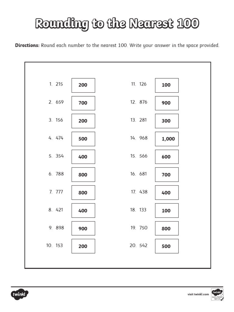 Rounding Numbers to Nearest 100 Worksheet | PDF