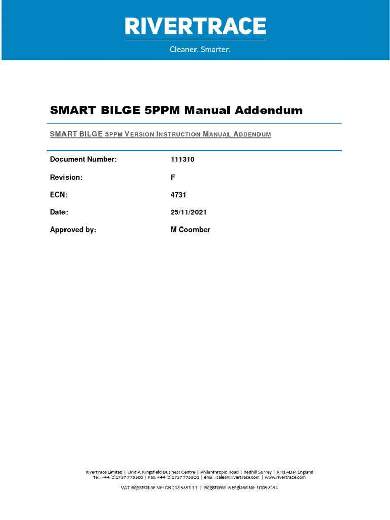 REV F - SMART BILGE 5 PPM VERSION MANUAL ADDENDUM-with Certs | PDF