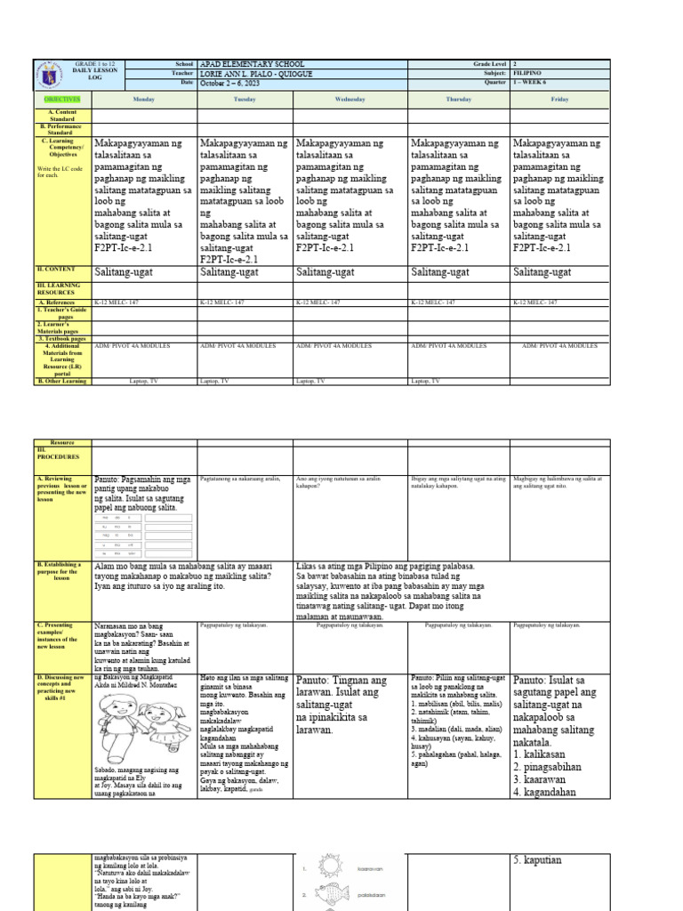 Week6 DLL Filipino | PDF