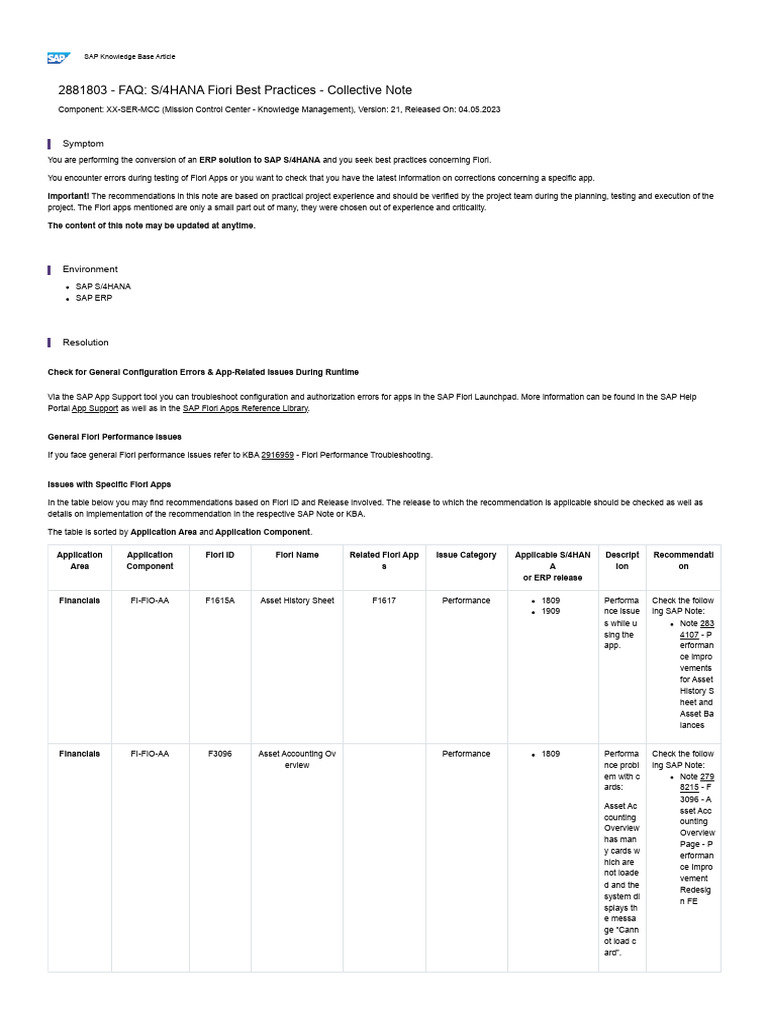FAQ S4HANA Fiori Best Practices - Collective Note | PDF | Information ...