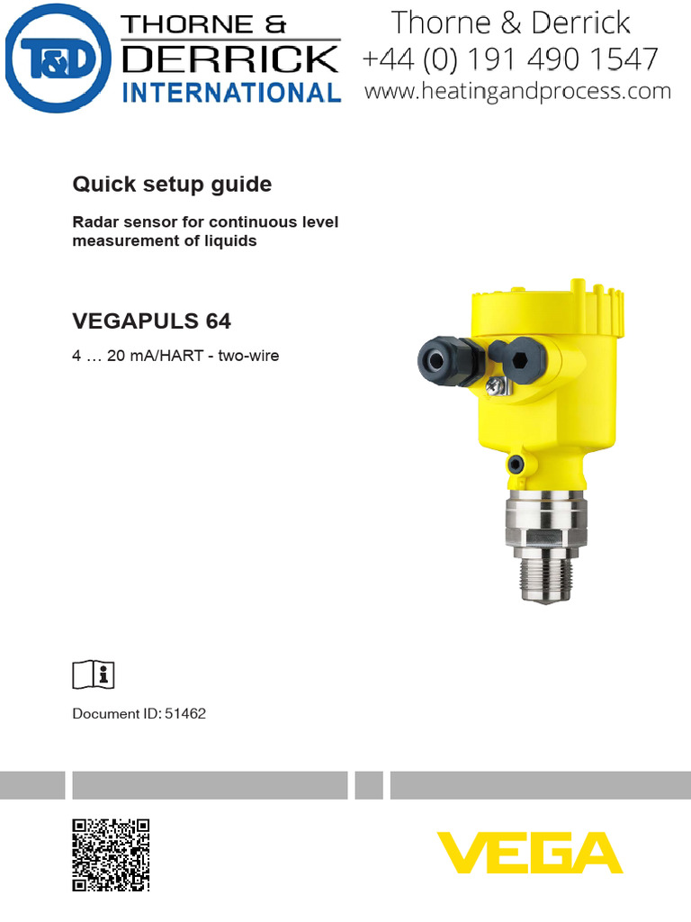 VEGA Level Sensor VEGAPULS 64 Radar Level Sensor Quick Setup Guide ...