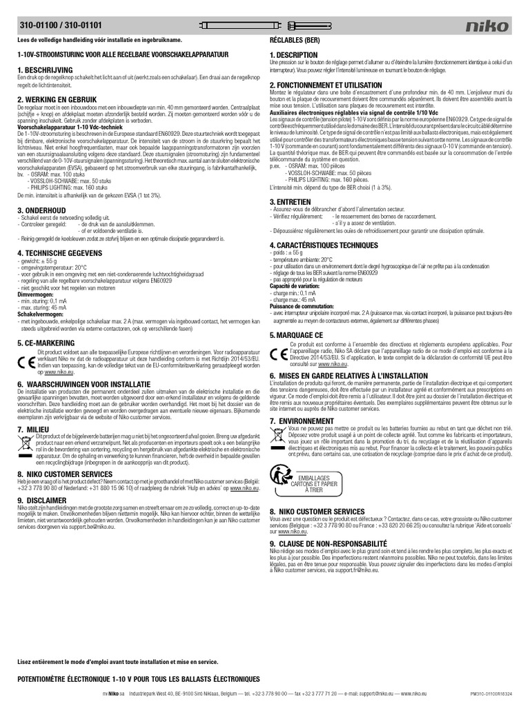 Aansluitschema Dimmer Niko 310011 | PDF