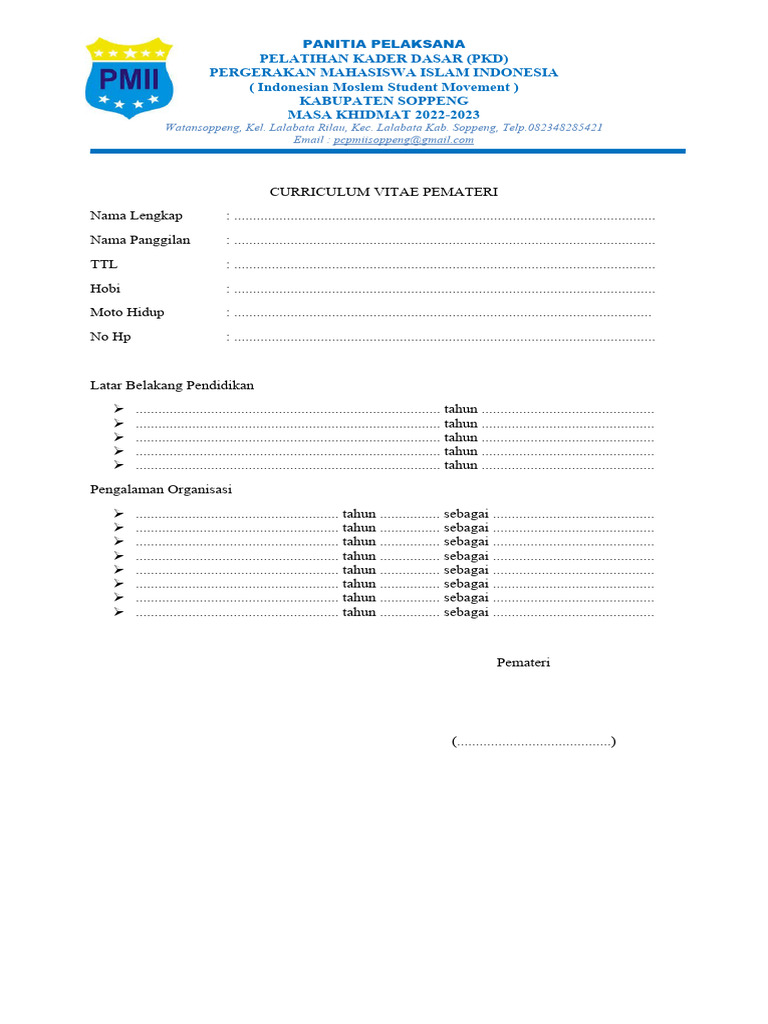 Cv-Pemateri PMII | PDF