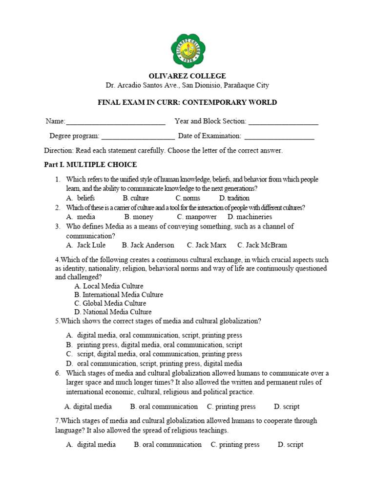 Final Exam: Contemporary World Concepts | PDF | Sustainability | Food ...