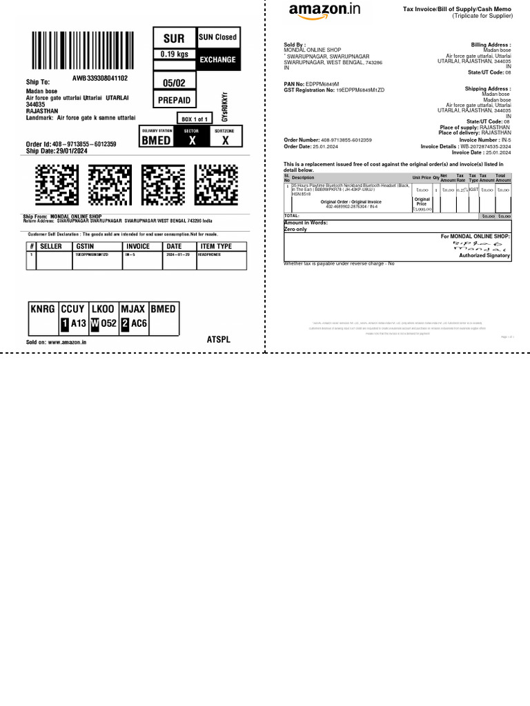 Sl. No Description Unit Price Qty Net Amount Tax Rate Tax Type Tax Amount Total Amount | PDF