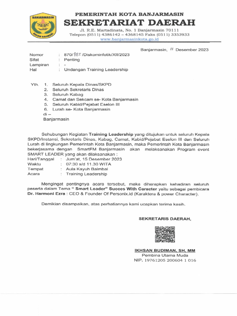 Surat Undangan Training Leadership | PDF