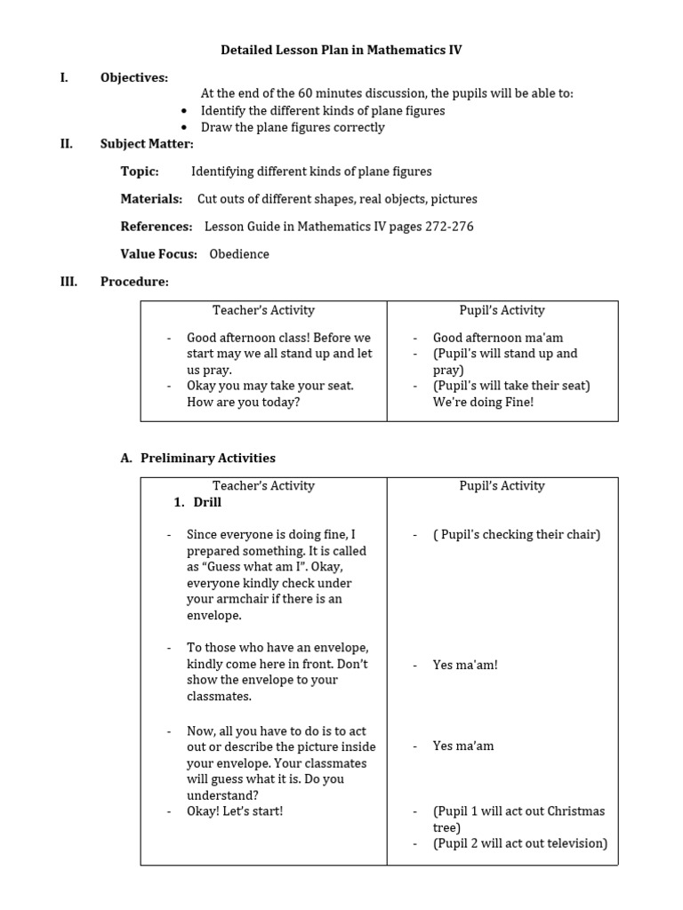 Detailed Lesson Plan in Math | PDF | Shape | Rectangle