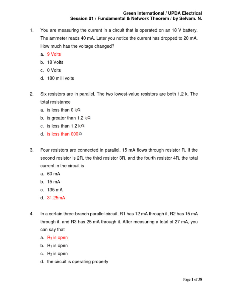 Q&A 1 Fundamentals & Network Theorems | PDF