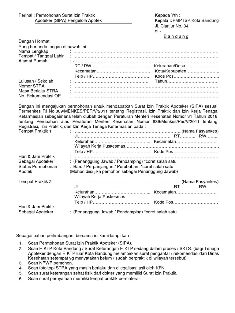 Formulir Apoteker Pengelola Apotek | PDF