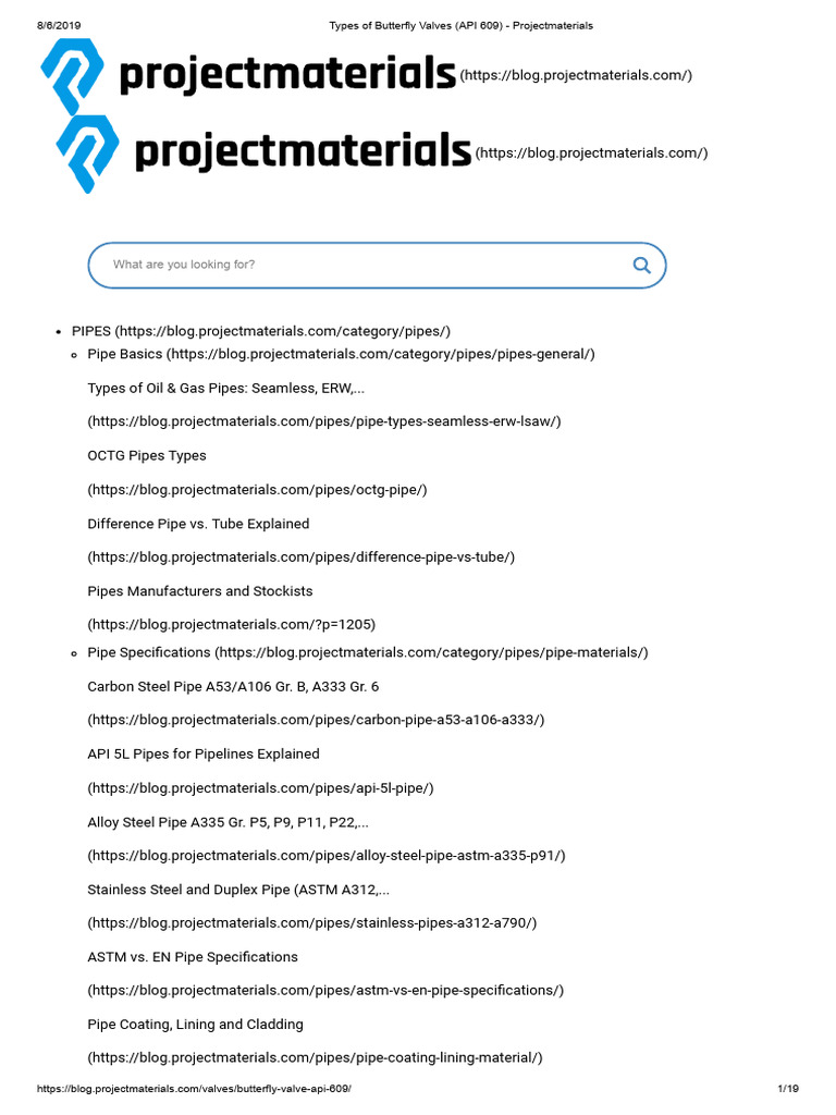 Types of Butterfly Valves (API 609) - Projectmaterials | PDF ...