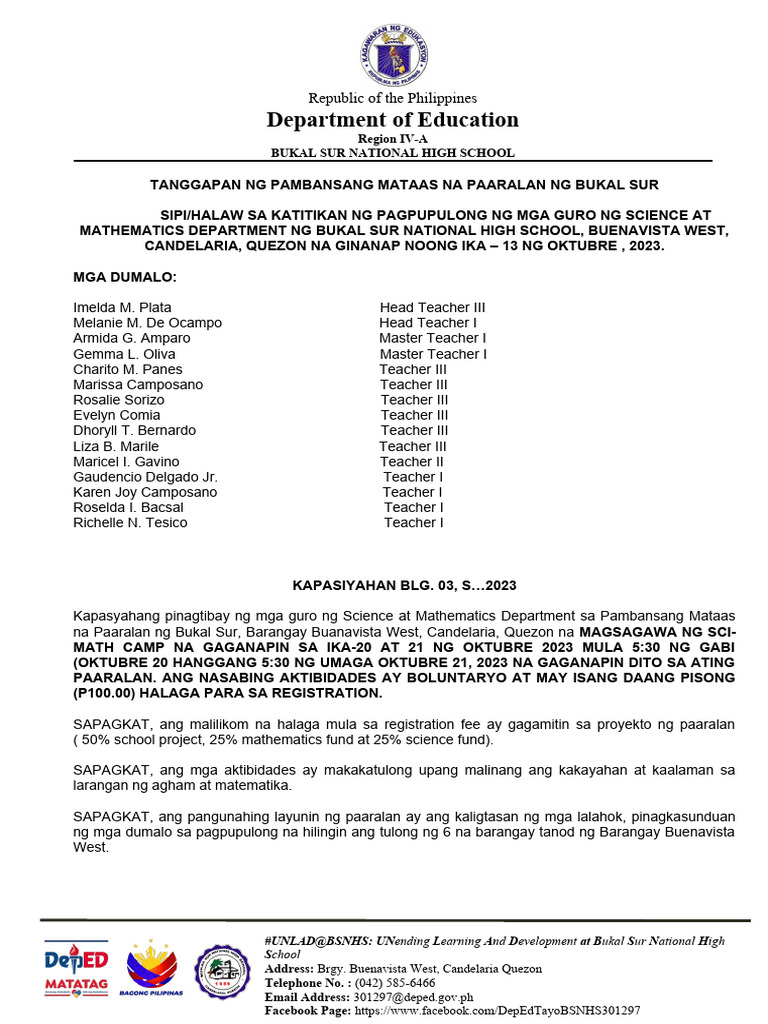 2023 Resolusyon SCI-MATH | PDF