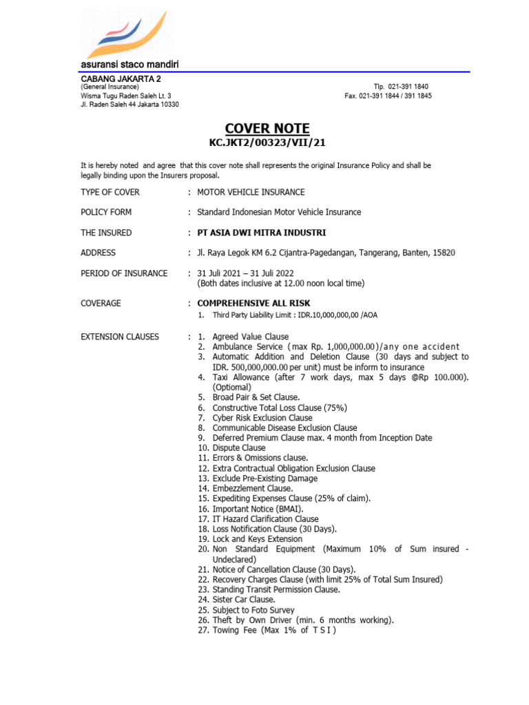 CN PT Asia Dwi Mitra Industri 01177 | PDF | Insurance | Service Industries