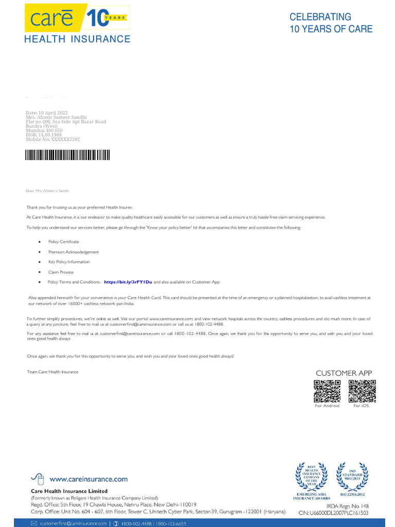 Policy Certificates Afreen S | PDF | Insurance | Taxes