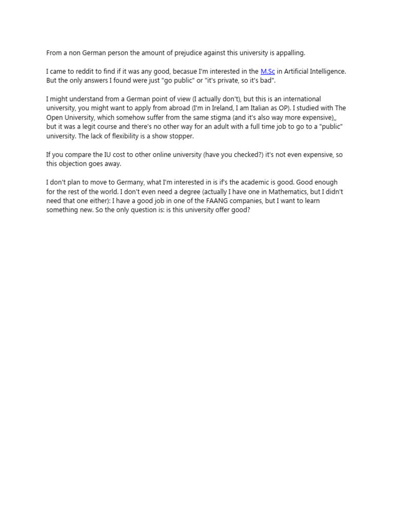 Evaluating IU's M.Sc in AI for International Students | PDF | Social ...