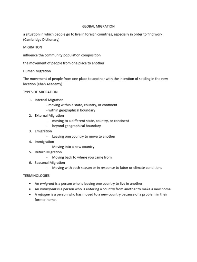 Global Migration (Outline) | PDF | Politics | Social Science