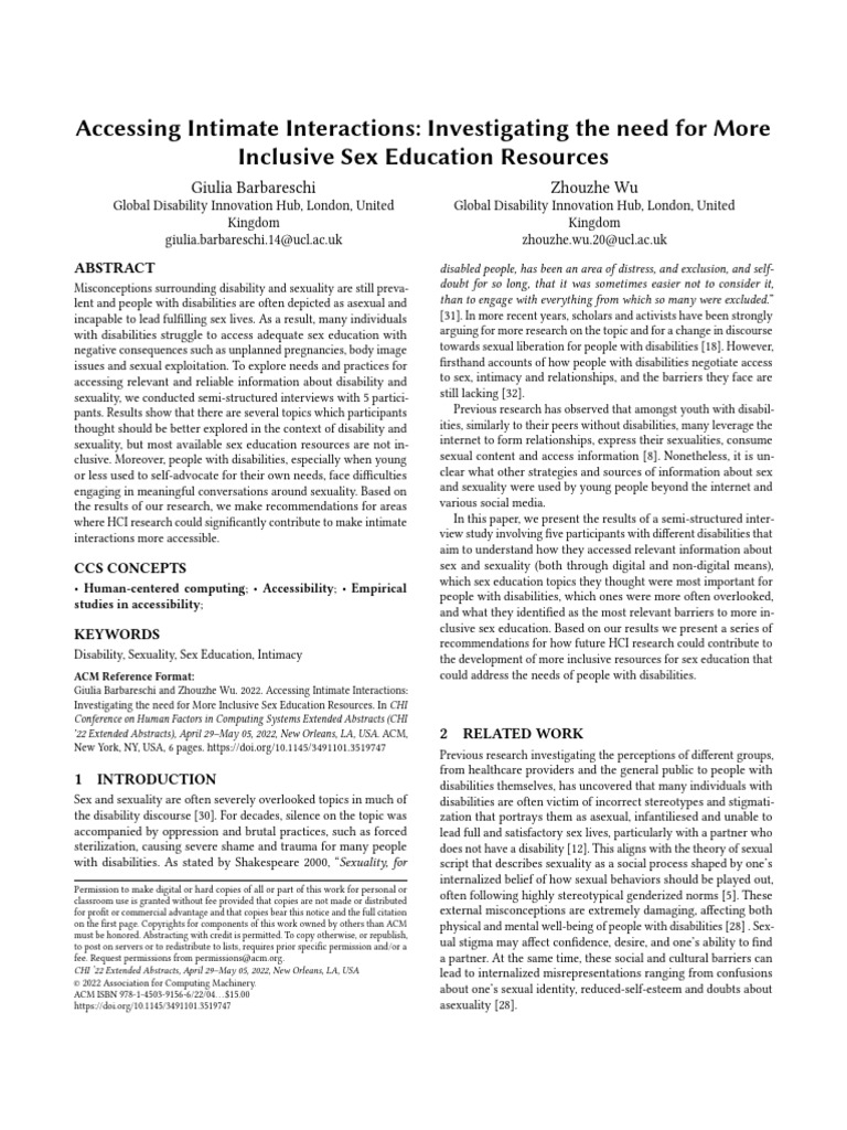 Accessing Intimate Interactions Investigating The Need For More Inclusive Sex Education