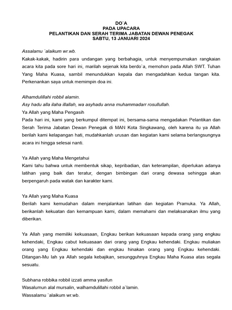 Doa Pelantikan DP 2024 | PDF