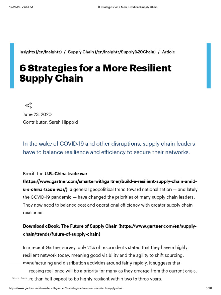 6 Strategies For A More Resilient Supply Chain | PDF | Supply Chain ...