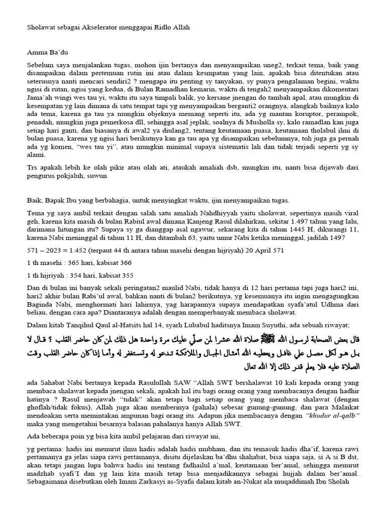 Sholawat Sebagai Akselerator Menggapai Ridlo Allah | PDF