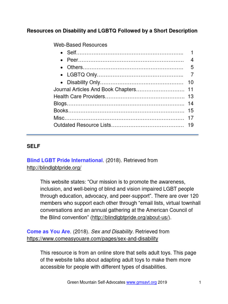Annotated Bibliography A List of Resources On Disability and LGBTQ ...