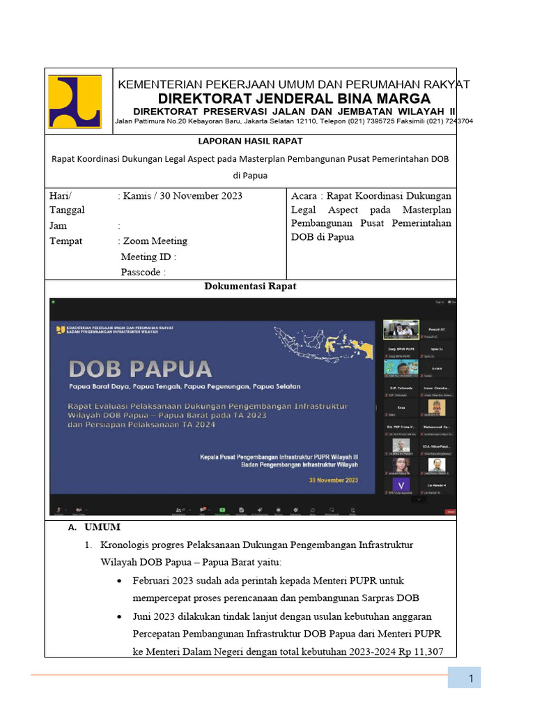 1130 - Rapat Koordinasi Dukungan Legal Aspect Pada Masterplan Pembangunan Pusat Pemerintahan DOB ...