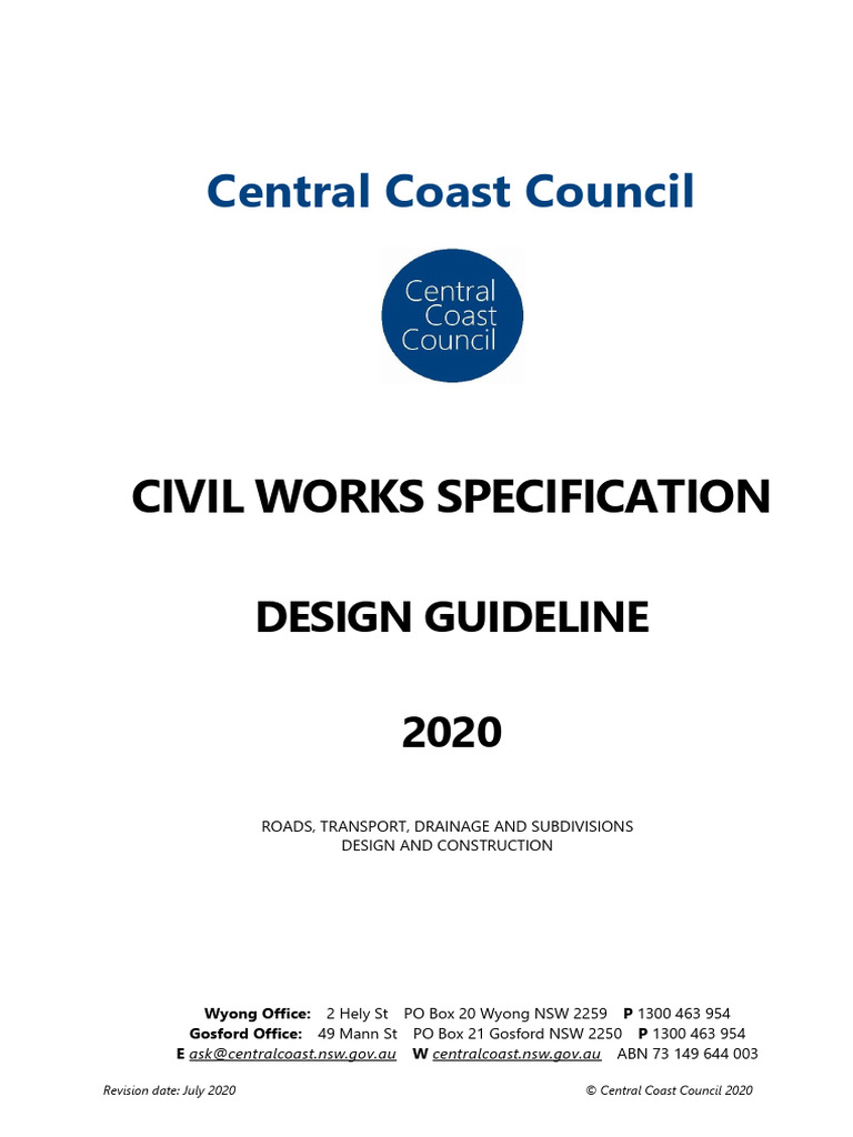 CCC Civil Works Specification - 1 - Design 2020-07-10 | PDF | Road ...