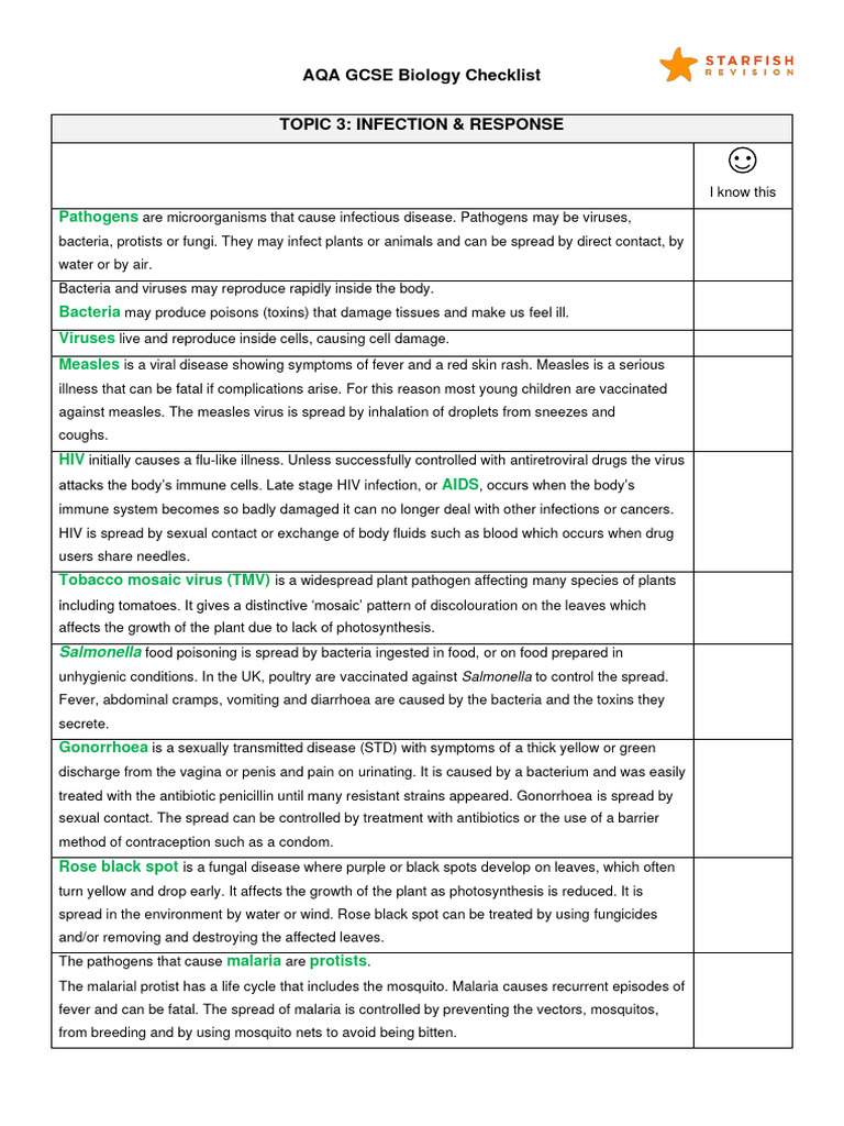 AQA GCSE Biology: Infection & Response Guide | PDF | Pathogen | Infection