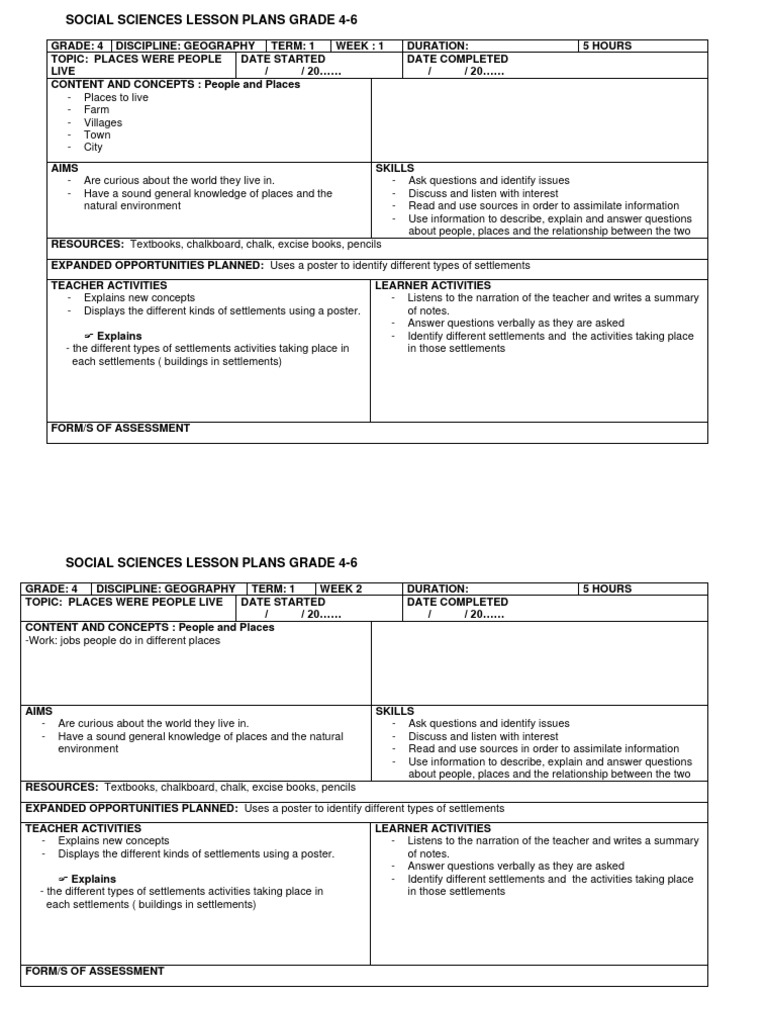 Social Sciences Lesson Plans Grade 4 | PDF | Lesson Plan | Learning