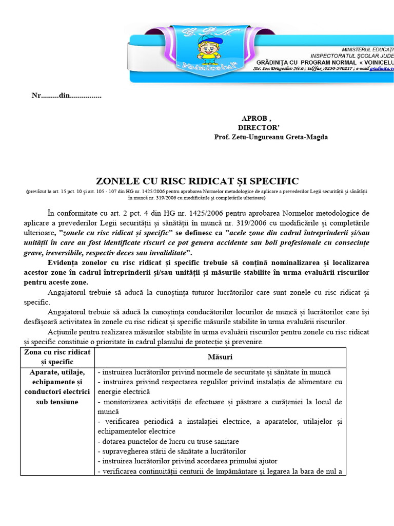 Zonele Cu Risc Ridicat Si Specific | PDF