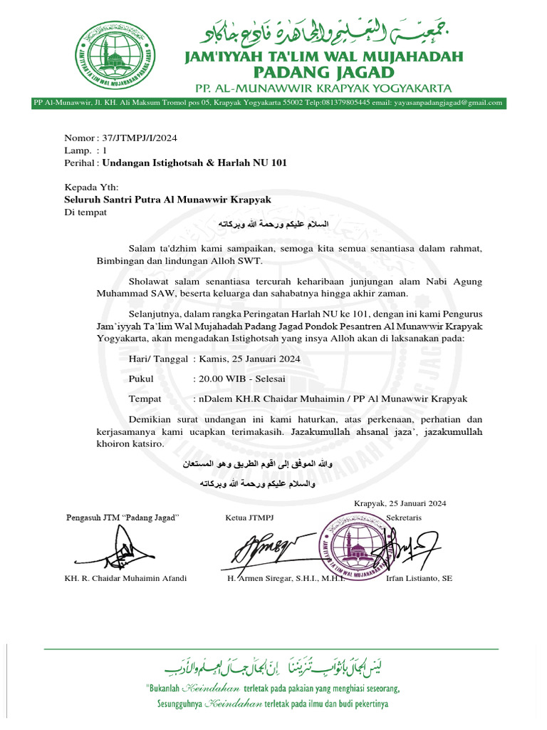 Undangan Harlah NU 101 | PDF | Agama & Spiritualitas